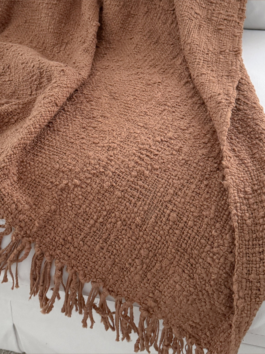 Cozy Cotton Caramel Boucle Fringe Throw – Anaya